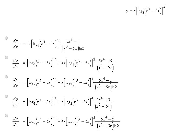 Solved y = x[log2(x^5 - 5x)]^4 | Chegg.com