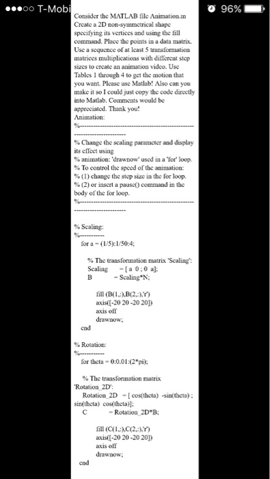 Solved Consider the MATLAB file Animation.m Create a 2D | Chegg.com