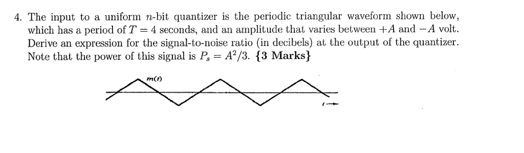 4. The input to a uniform n-bit quantizer is the | Chegg.com