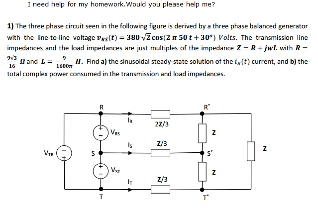 Solved The three phase circuit seen in the following figure | Chegg.com