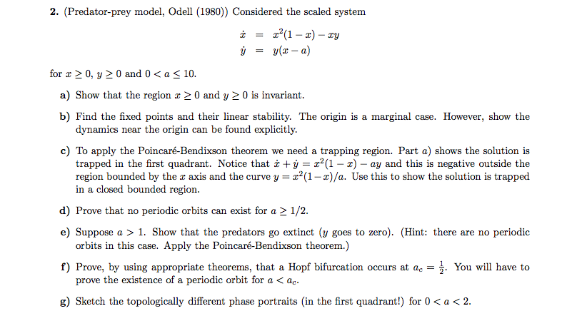 2. (Predator-prey model, Odell (1980)) Considered the | Chegg.com
