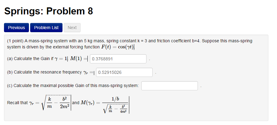 Solved Springs: Problem 8 Previous Problem List Next (1 | Chegg.com