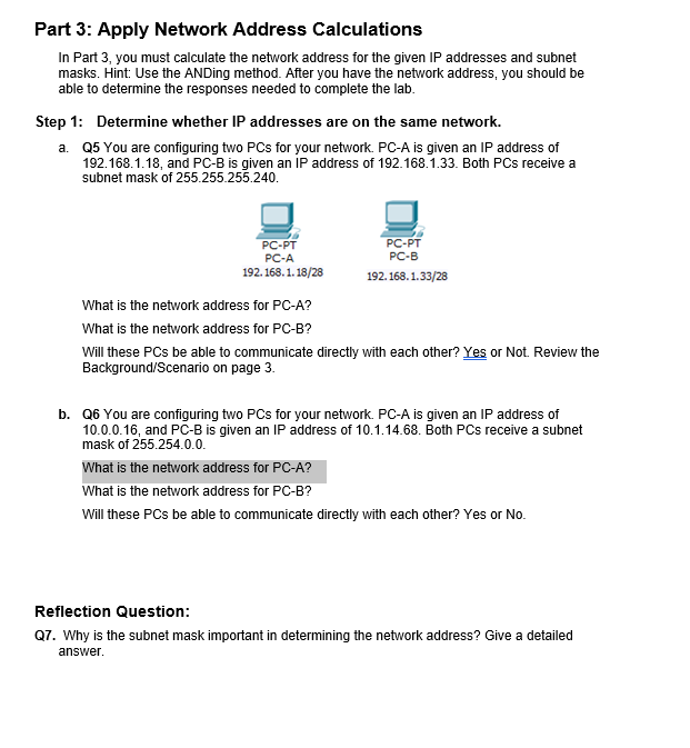 Solved Part 3 Apply Network Address Calculations In Part 3 