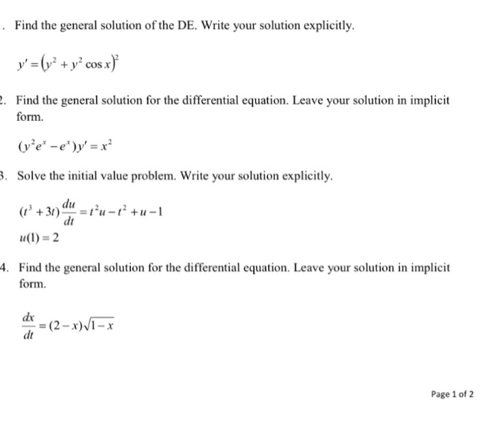 Solved Find the general solution of the DE. Write your | Chegg.com
