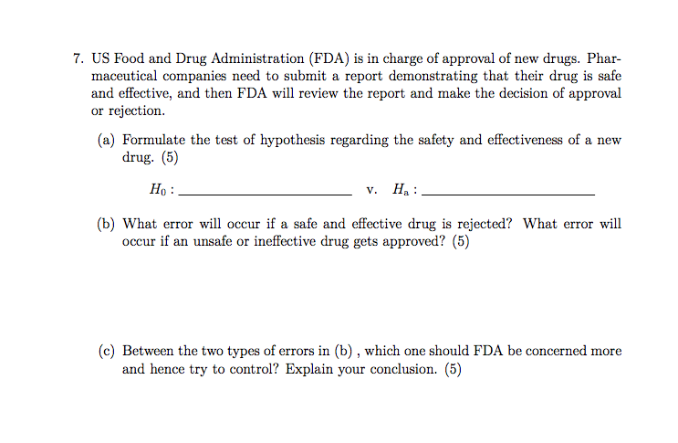 Solved US Food and Drug Administration (FDA) is in charge of | Chegg.com