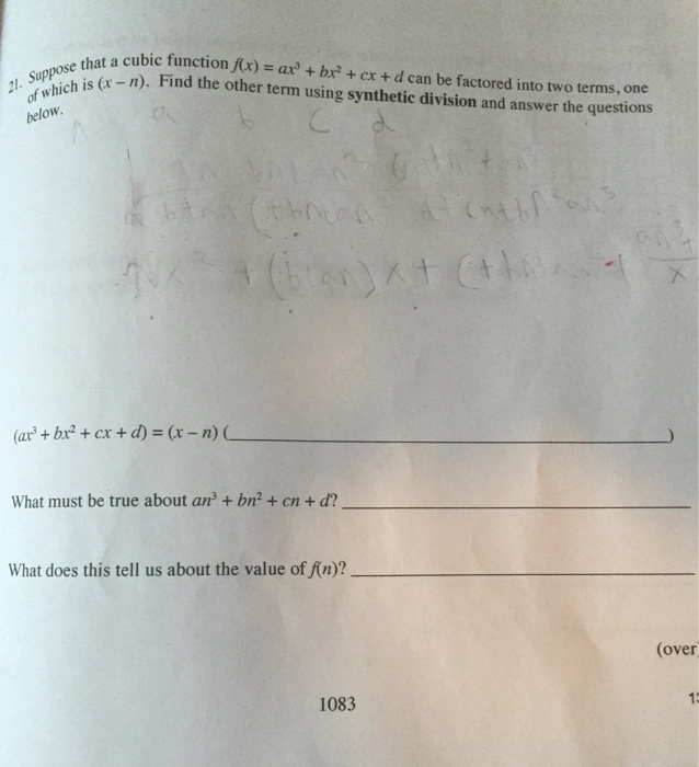 Solved Suppose that a cubic function f(x) = ax^3 + bx^2 + cx | Chegg.com