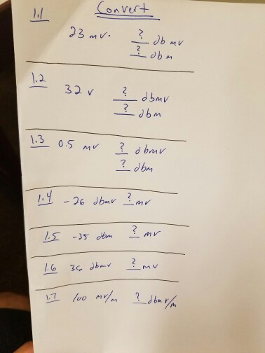 Solved Convert 23 mv. db mV dbm 32 V db mV dbm 0.5 mv | Chegg.com