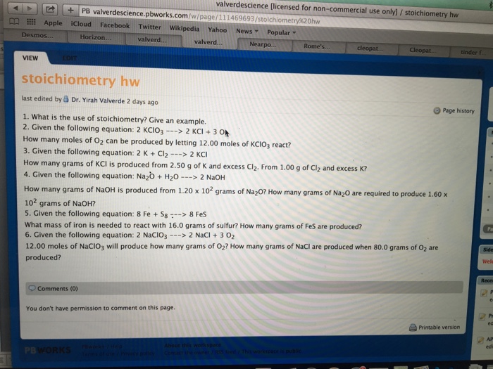Solved What is the use of stoichiometry? Give an example. | Chegg.com