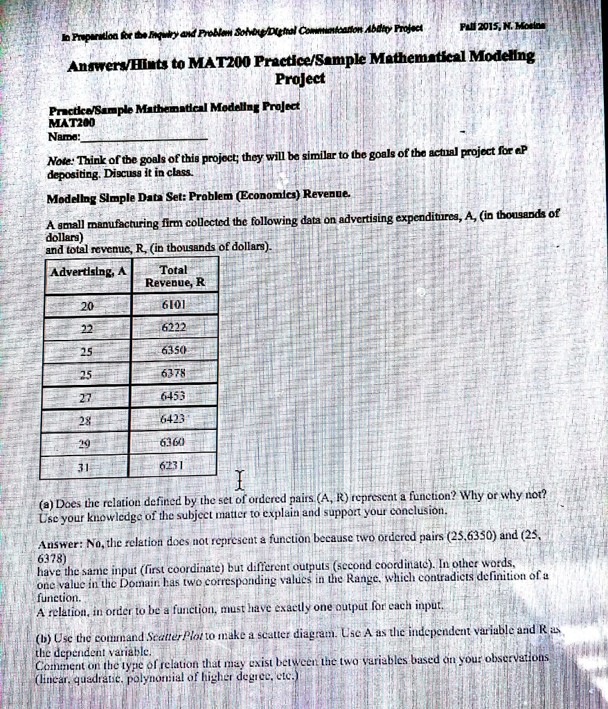 Mathematical Modeling Quadratic & Exponential. Maple. | Chegg.com