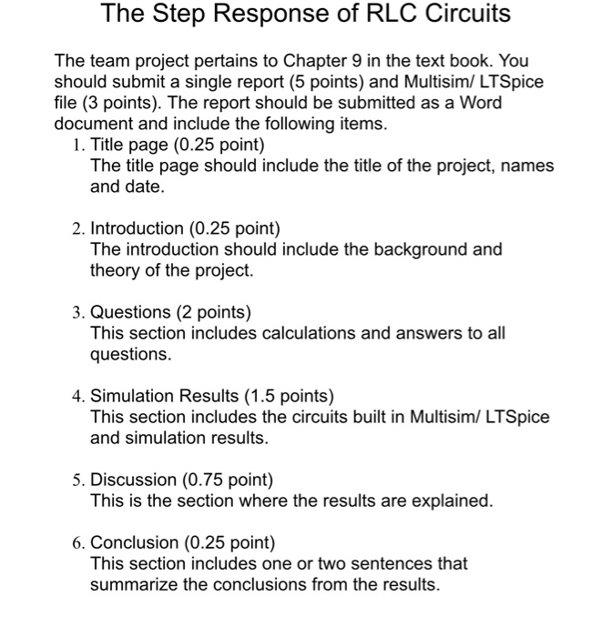 Solved The Step Response of RLC Circuits The team project | Chegg.com