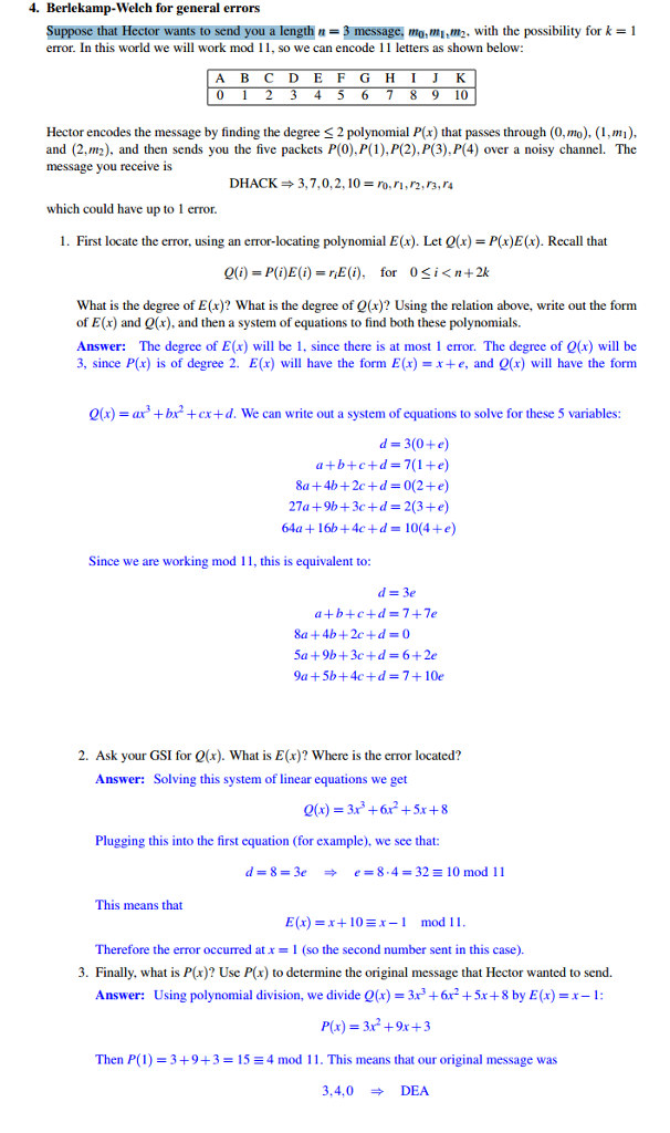 Solved Berlekamp-Welch for general errors Suppose that | Chegg.com