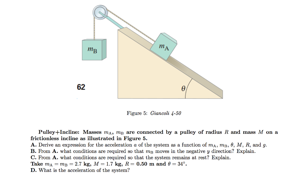 Solved Pulley + Incline: Masses m_A, m_B are connected by | Chegg.com Solved Pulley + Incline: Masses m_A, m_B are connected by | Chegg.com