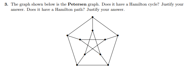 Solved 3. The graph shown below is the Petersen graph. Does | Chegg.com