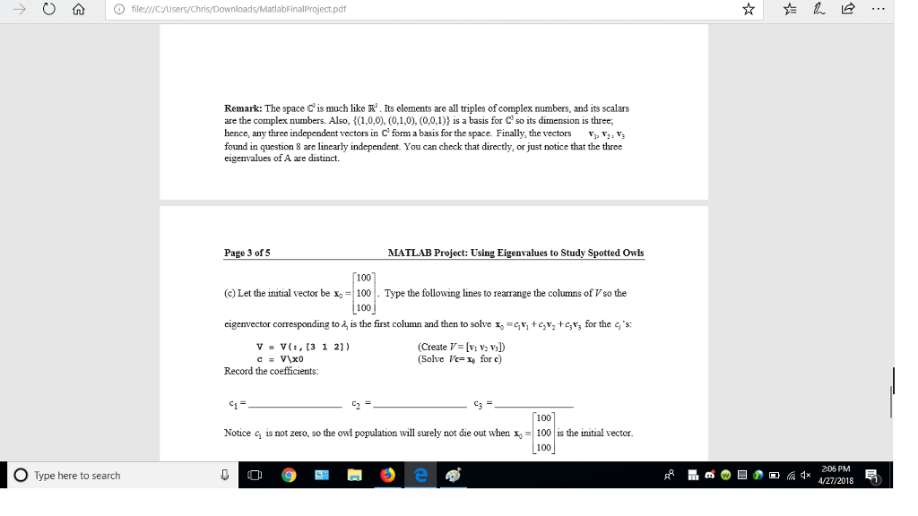 Solved Page 7 of 8 MATLAB Project: Using Eigenvalues to | Chegg.com