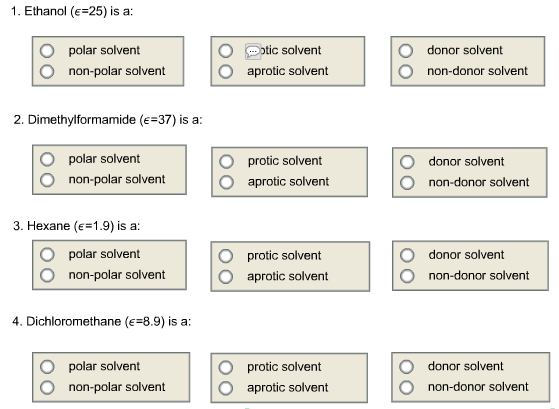 Solved Classify the following five solvents in each | Chegg.com