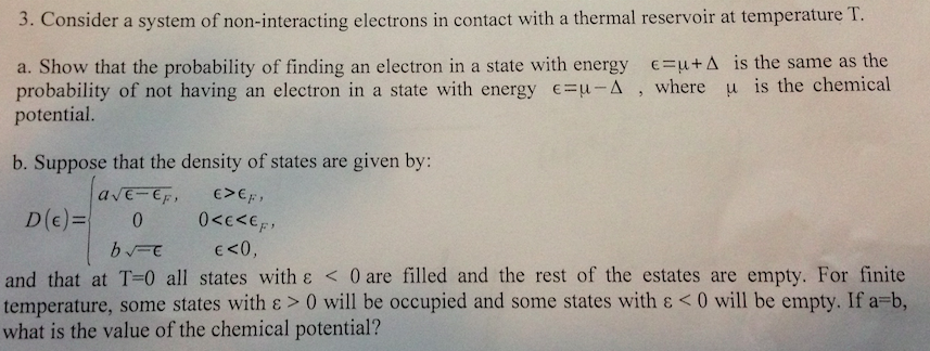 3. Consider a system of non-interacting electrons in | Chegg.com