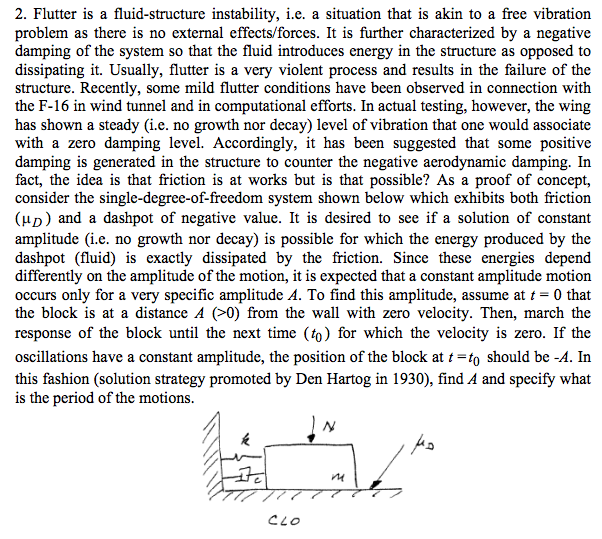 Flutter is a fluid-structure instability, i.e. a | Chegg.com