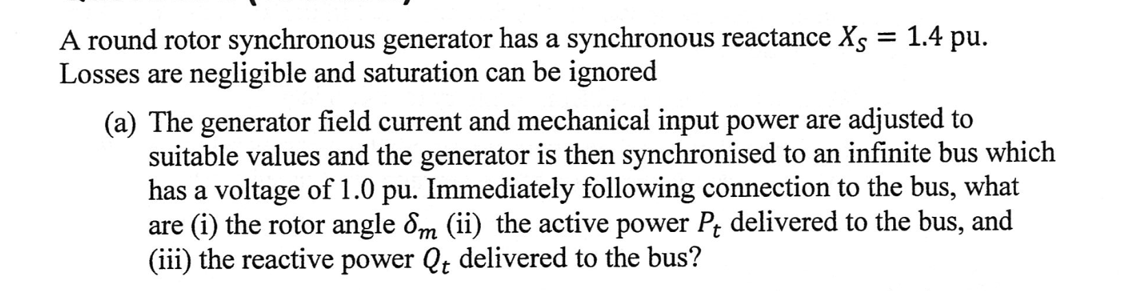 Solved A round rotor synchronous generator has a synchronous | Chegg.com