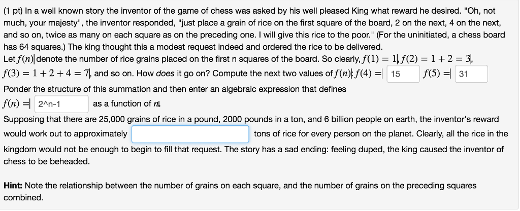 Solved In a well known story the inventor of the game of | Chegg.com