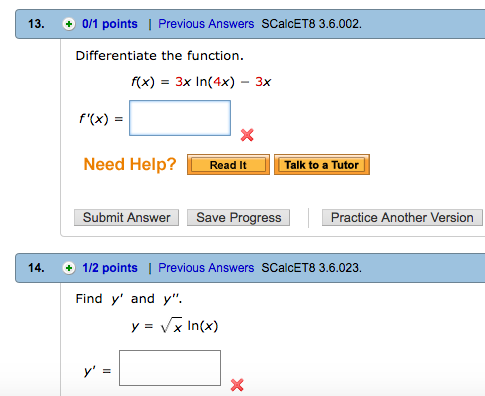 Solved 13. 0/1 points Previous Answers SCalcET8 3.6.002. | Chegg.com