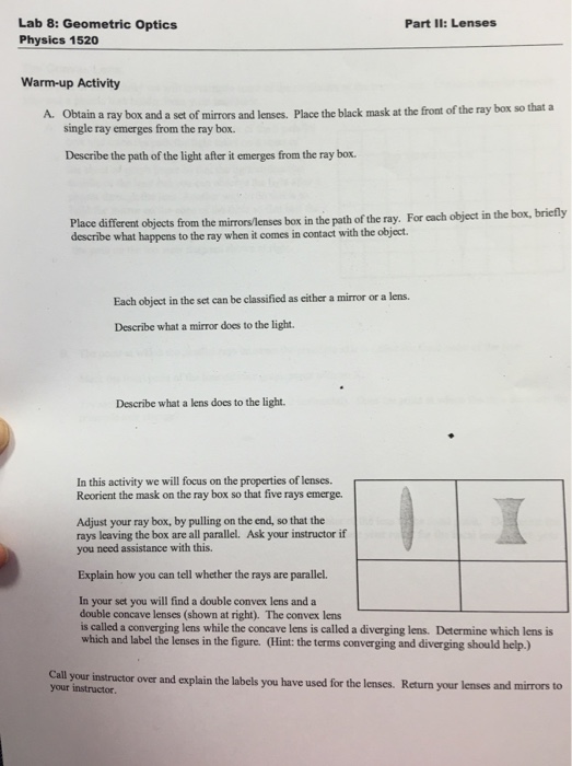 Obtain a ray box and a set of mirrors and lenses. | Chegg.com