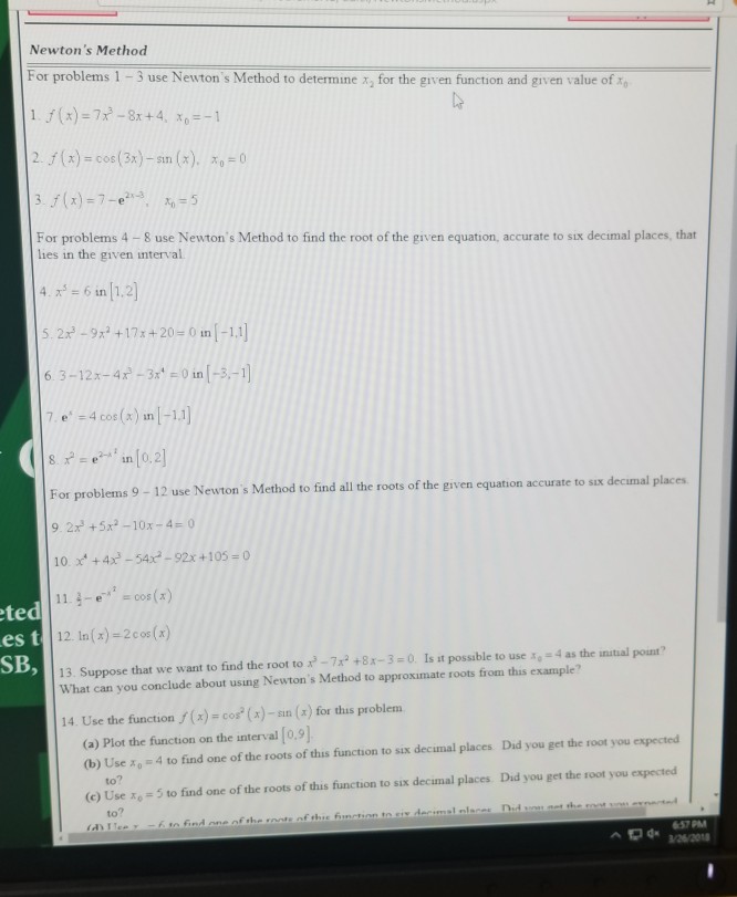 Solved Newton 's Method For problems 1 -3 use Newton's | Chegg.com