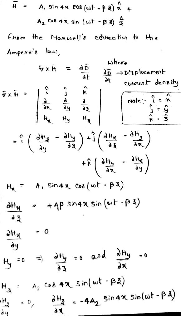 (Solved) - Find the displacement current density associated with the ...