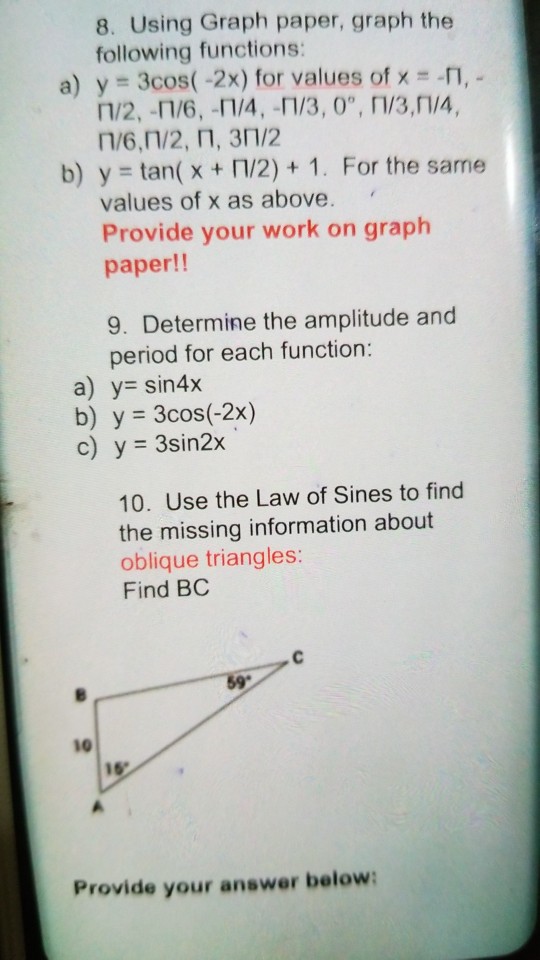 8. Using Graph paper, graph the following functions: | Chegg.com