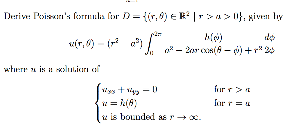 Solved Derive Poisson's formula for D = {(r, theta) R^2 |r | Chegg.com