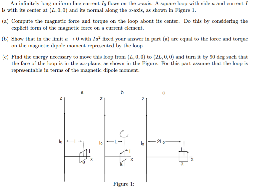 Solved An infinitely long uniform line current lo flows on | Chegg.com