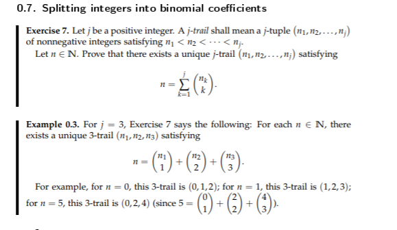 0.7. Splitting integers into binomial coefficients | Chegg.com