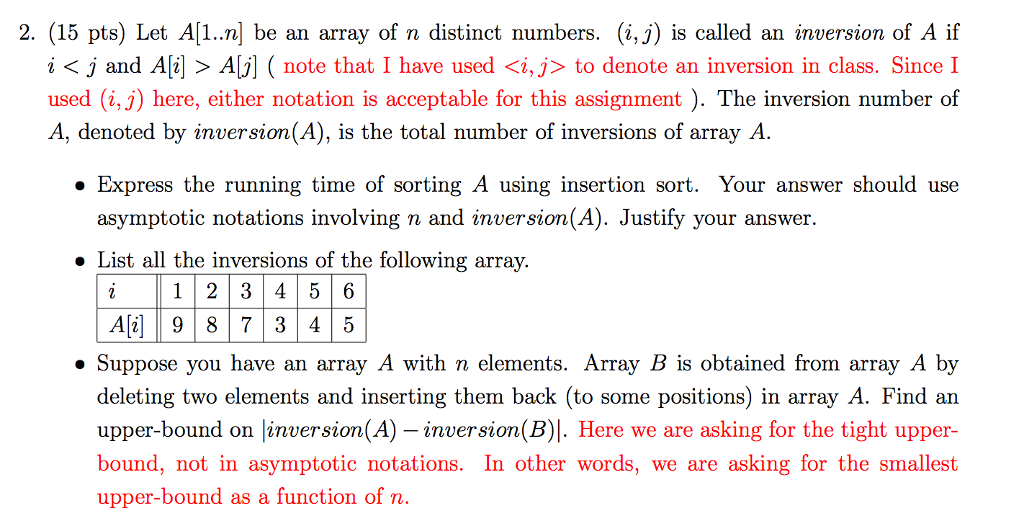 Solved Let A[1..n] be an array of n distinct numbers, (i, j) | Chegg.com
