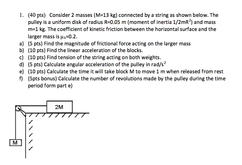 Consider 2 masses (M=13 kg) connected by a string as | Chegg.com