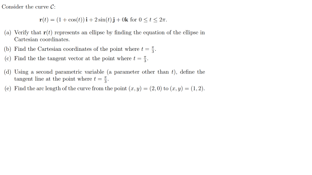 Solved Consider the curve C coS (a) Verify that r(t) | Chegg.com