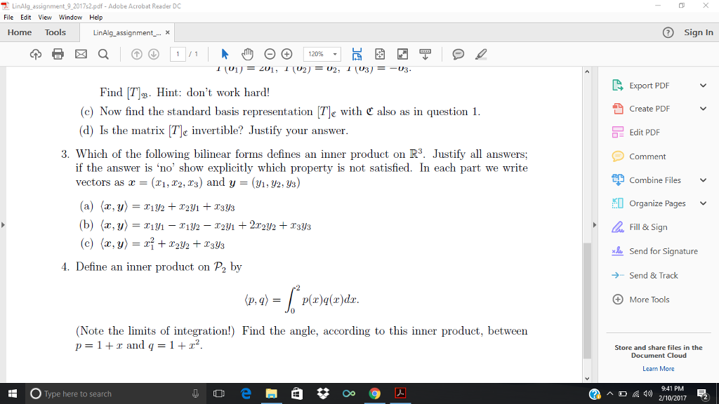 Solved LinAlg assignment. 920172.pdf - Adobe Acrobat Reader | Chegg.com