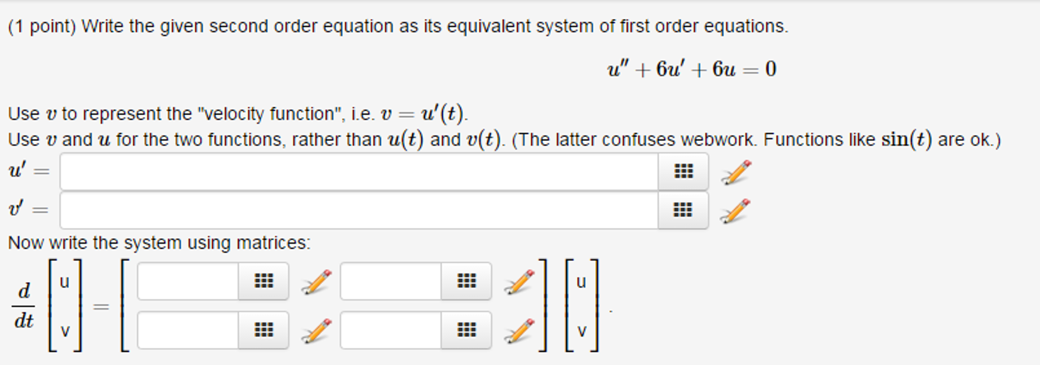 Solved Write the given second order equation as its | Chegg.com