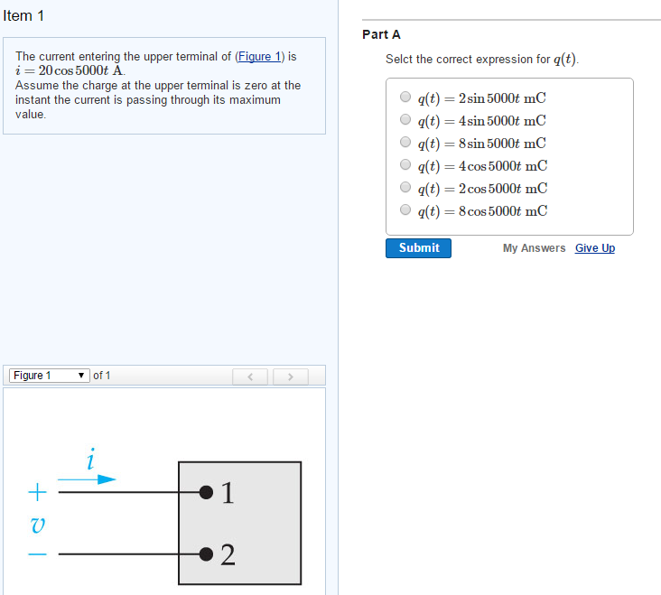 Solved The current entering the upper terminal of (Figure 1) | Chegg.com