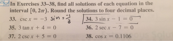 Solved Find All Solutions Of Each Equation In The Interval