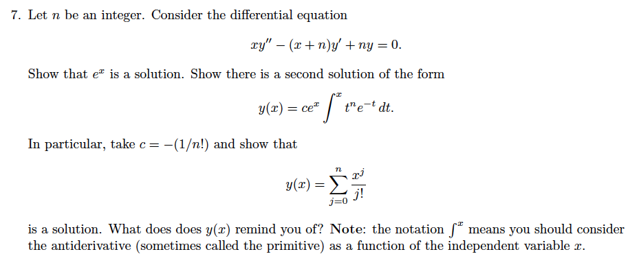 Solved Let n be an integer. Consider the differential | Chegg.com