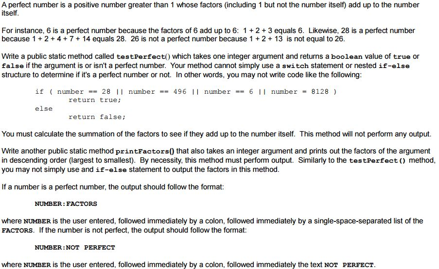 Solved A perfect number is a positive number greater than 1 | Chegg.com