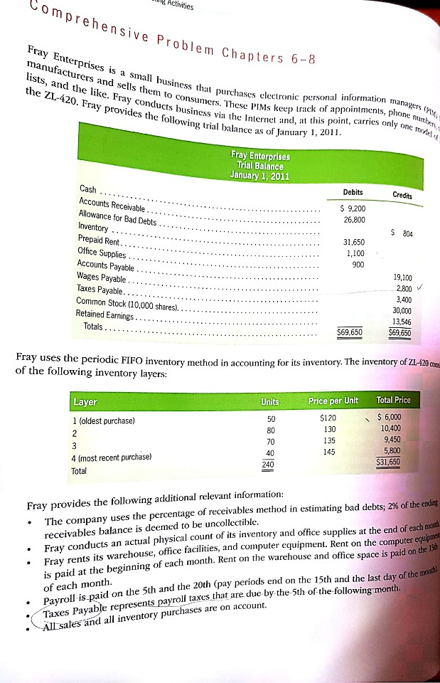 Solved mprehensive Problem Chapterso Fray Enterprises is a | Chegg.com