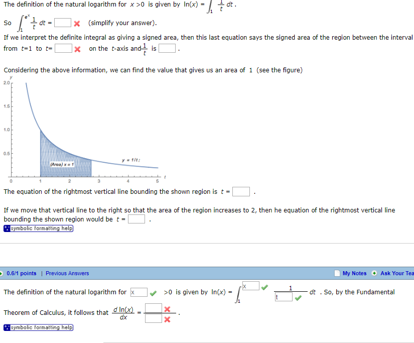 Solved The definition of the natural logarithm for x >0 is | Chegg.com
