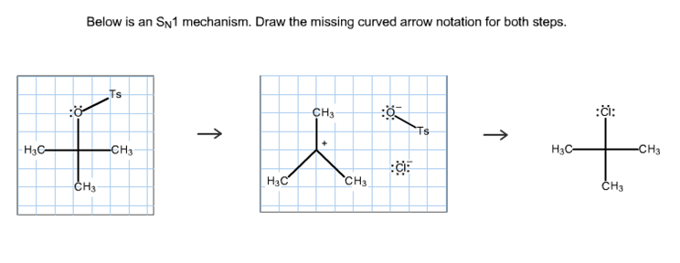 Solved Below is an SN1 mechanism. Draw the missing curved | Chegg.com