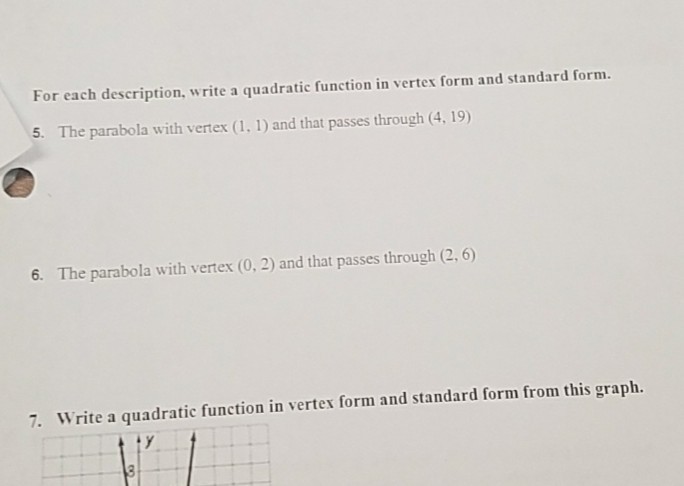 Solved For each description, write a quadratic function in | Chegg.com