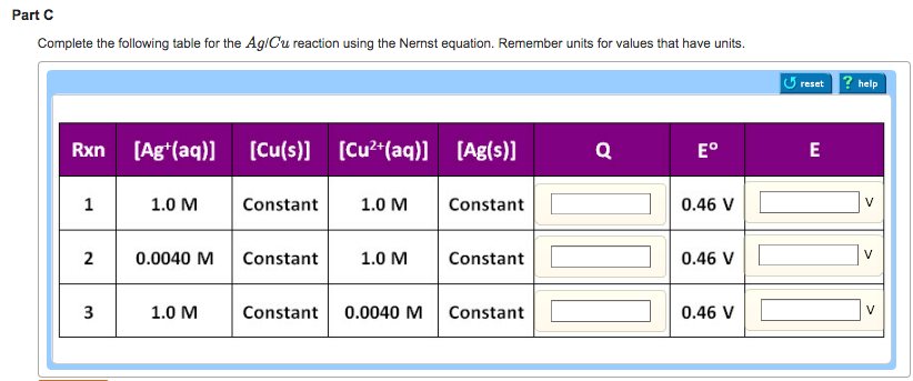 Solved Consider again the equation for the Ag/Cu reaction: | Chegg.com
