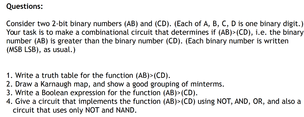 Solved Questions Consider Two 2 Bit Binary Numbers Ab And 