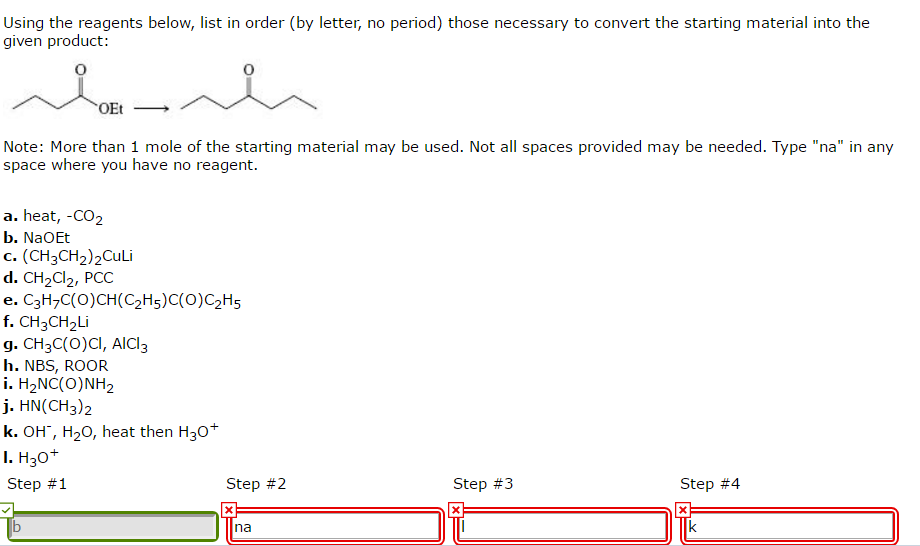 Solved Using the reagents below, list in order (by letter, | Chegg.com