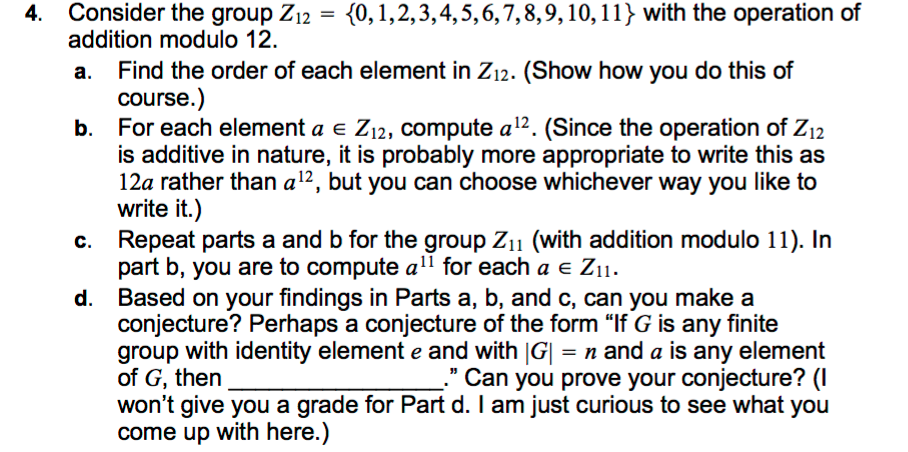 Solved 4. Consider the group Z12- 10, | Chegg.com