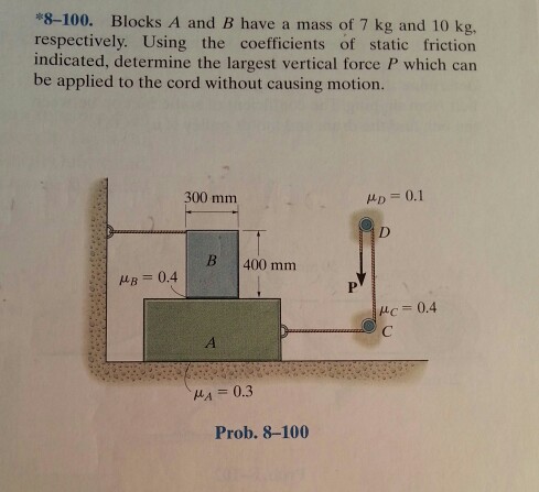 Solved *8-100. Blocks A and B have a mass of 7 kg and 10 kg, | Chegg.com