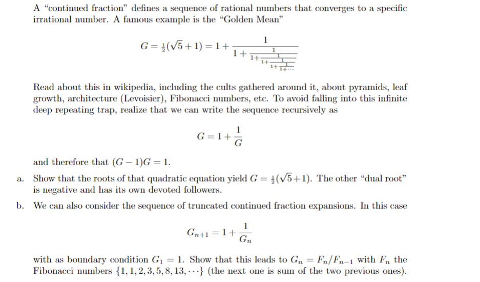 Solved A "continued fraction" defines a sequence of rational | Chegg.com